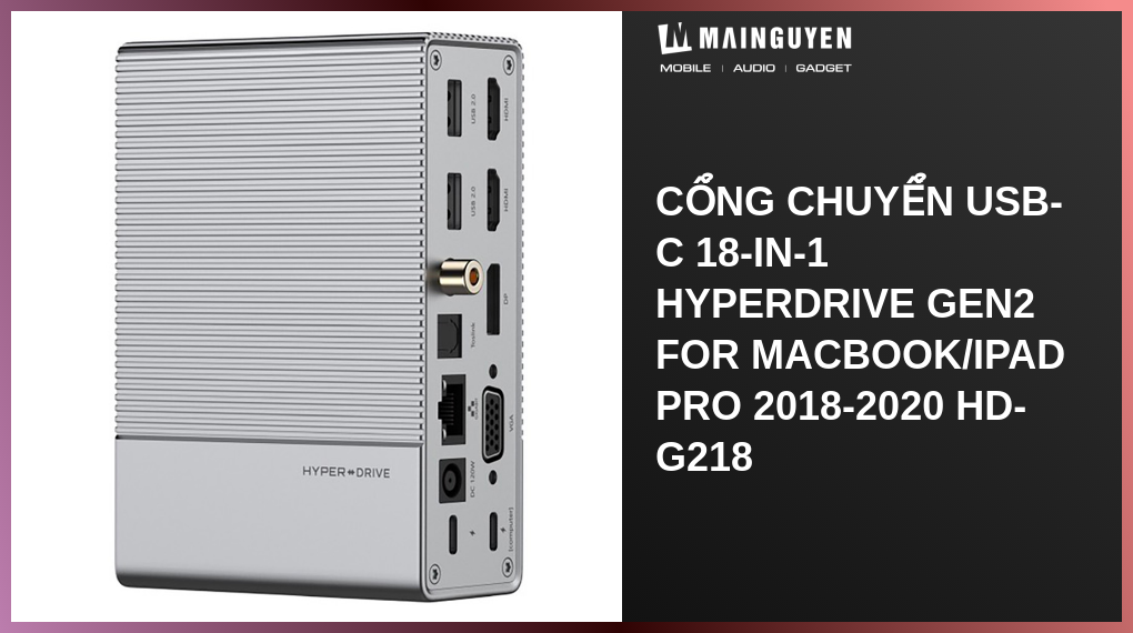 Cổng chuyển USB-C 18-in-1 HyperDrive Gen2 for Macbook/iPad Pro 2018-2020 HD-G218(A13049 ...