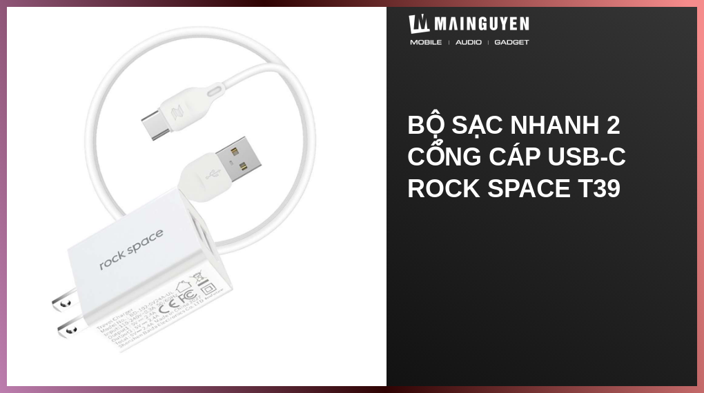 Bộ sạc nhanh 2 cổng cáp USB-C Rock Space T39(A54390) | mainguyen.vn