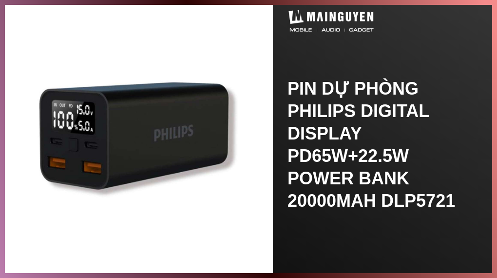 Pin dự phòng Philips Digital Display PD65W+22.5W Power Bank 20000mAh ...